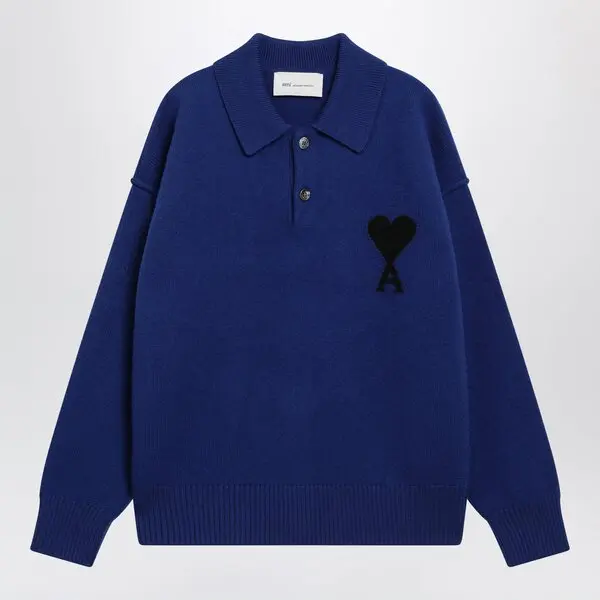 AMI Paris Electric De Coeur Polo Sweater In Wool