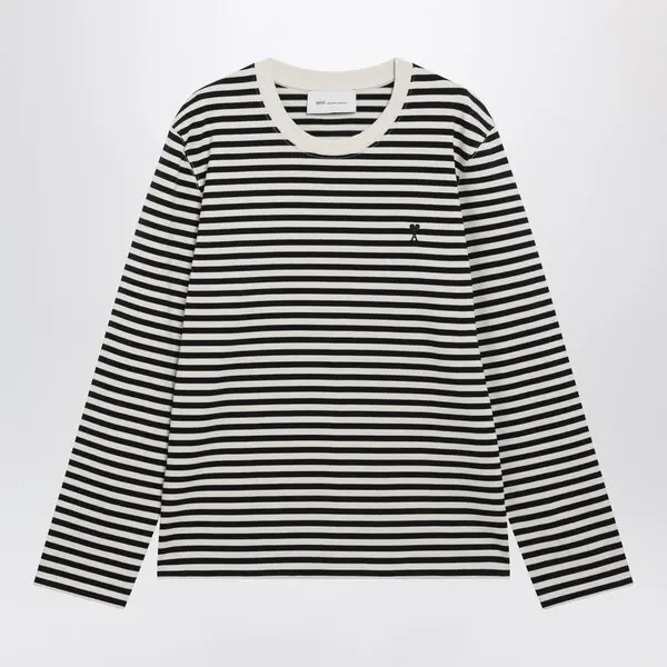AMI Paris Striped Cotton Sweater With Embroidered Logo