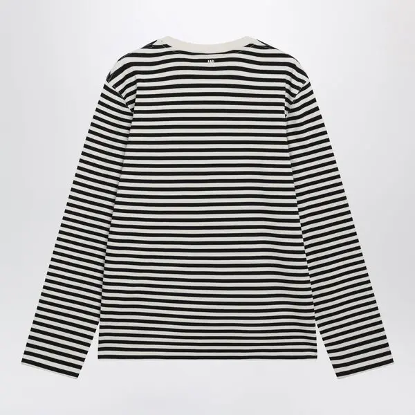 AMI Paris Striped Cotton Sweater With Embroidered Logo