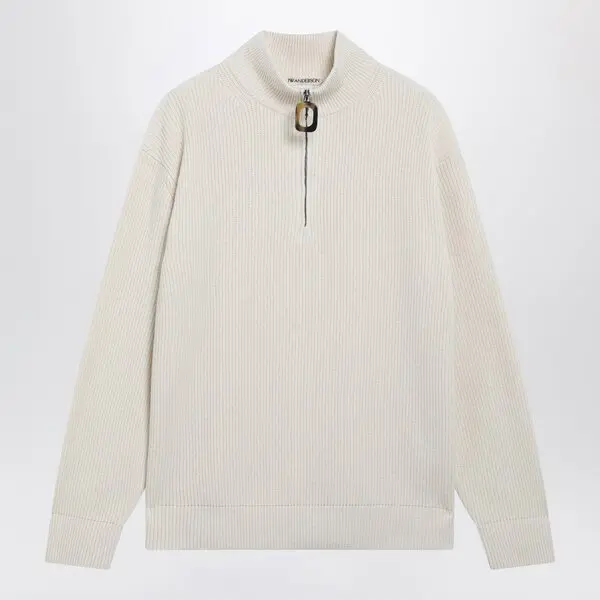 JW Anderson Ivory Half-zip Sweater In Wool Blend