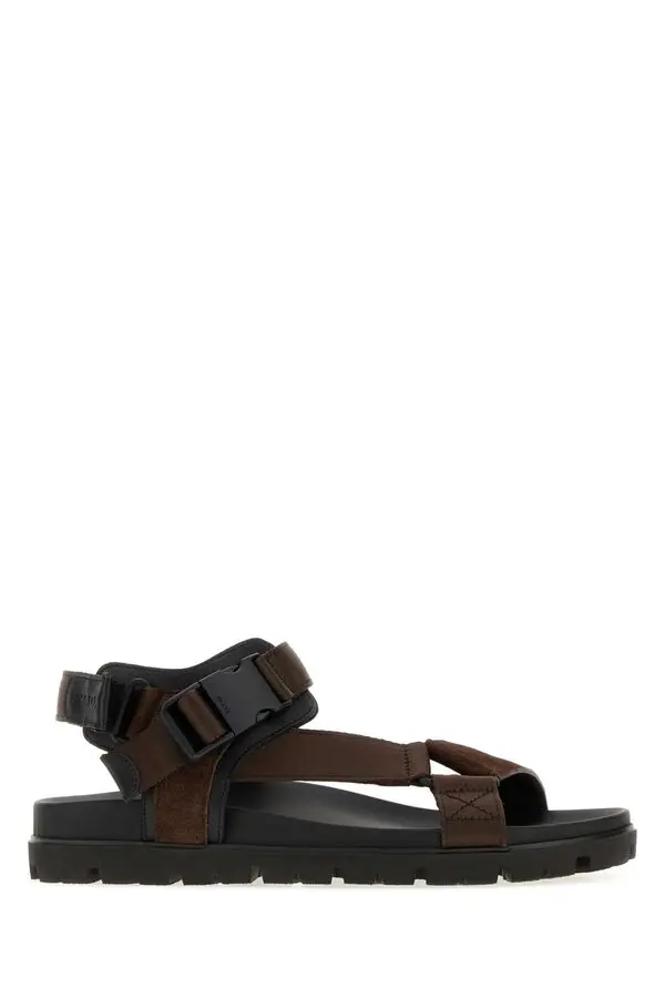 Prada Dark Fabric And Suede Sandals