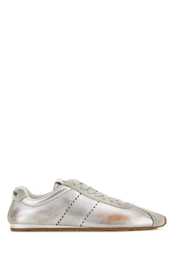 Miu Miu Leather Plume Sneakers - Silver