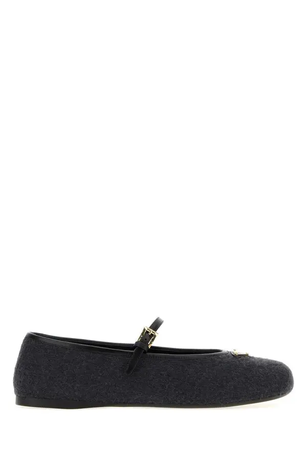 Prada Charcoal Fabric Ballerinas - Gray