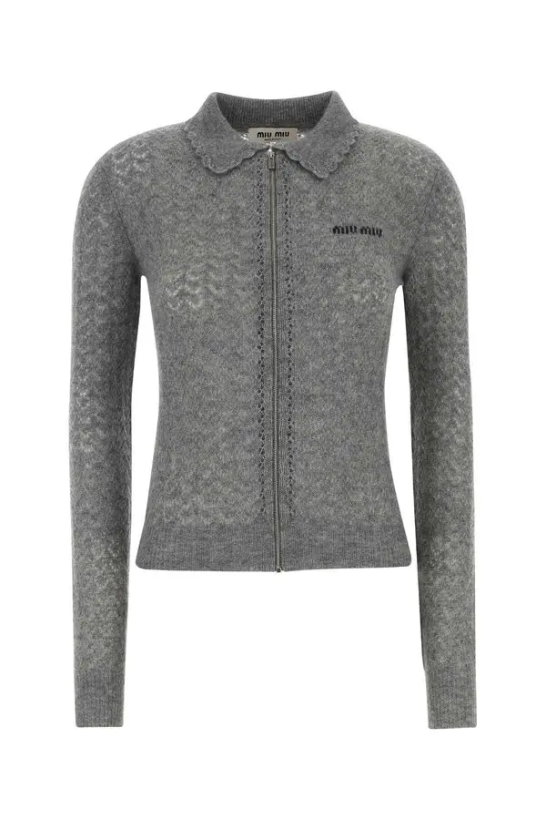 Miu Miu Grey Cashmere Blend Cardigan - Gray