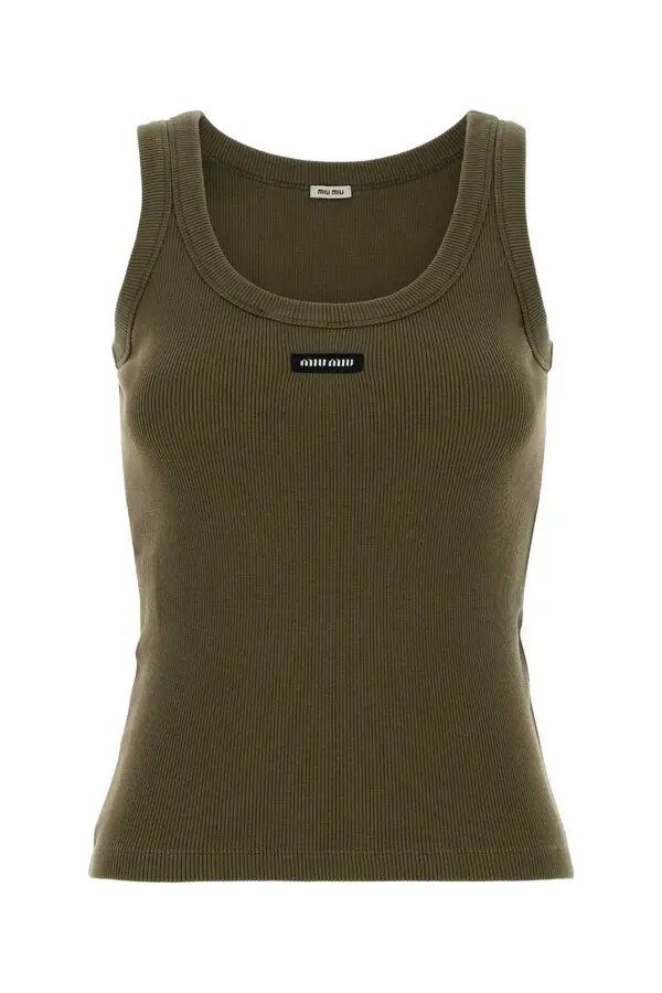 Miu Miu Army Stretch Cotton Tank Top - Green