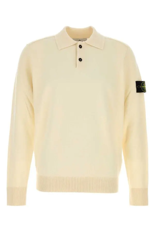 Stone Island Ivory Wool Polo Shirt - White