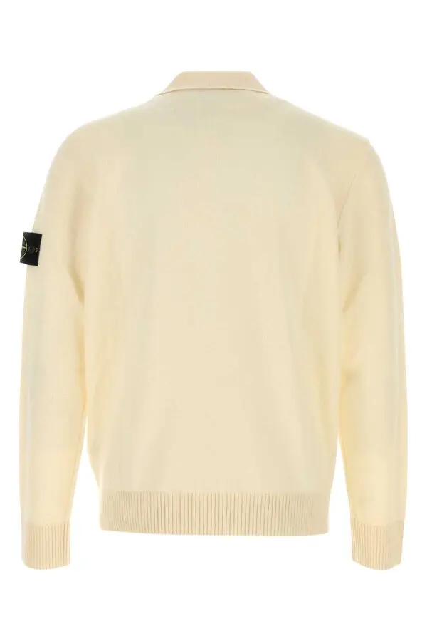 Stone Island Ivory Wool Polo Shirt - White