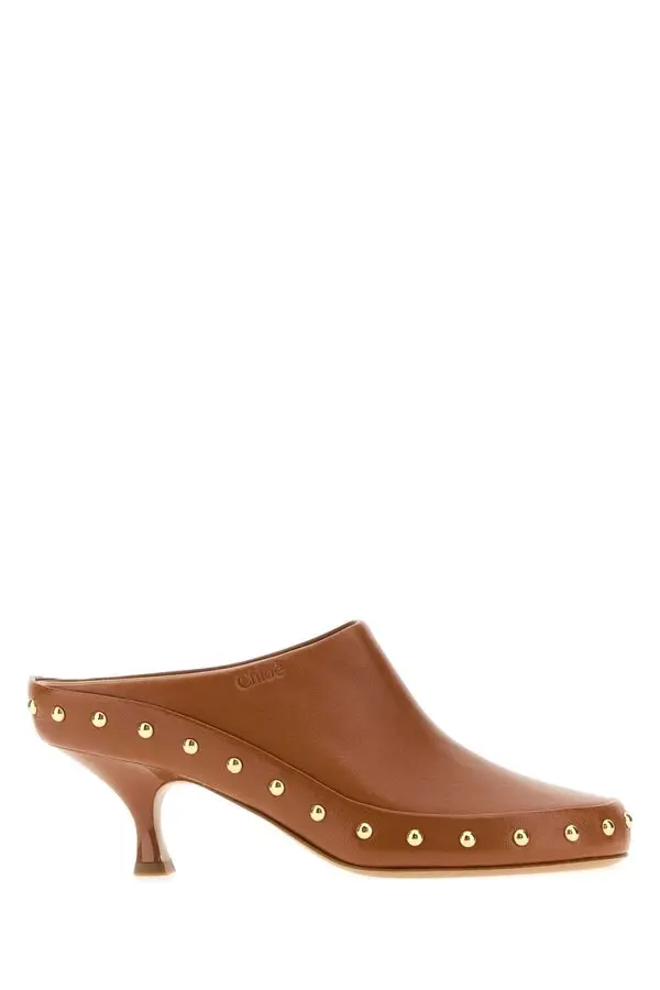 Chloé Camel Leather Junie Mules