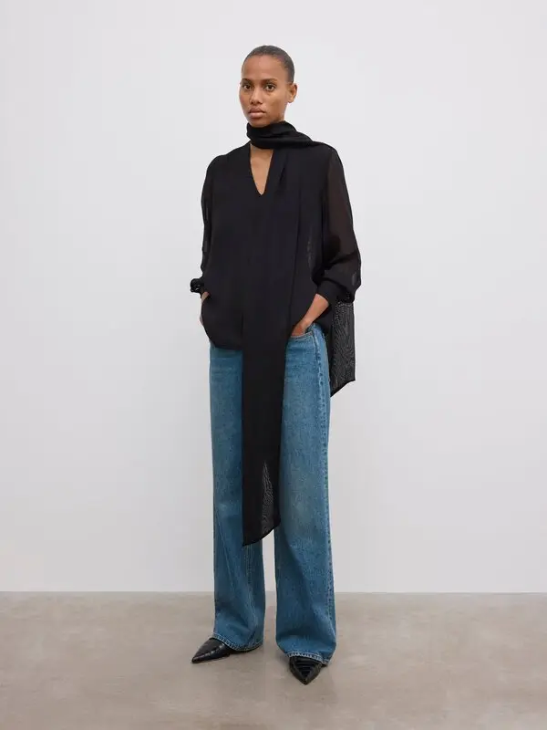 HOUSE OF DAGMAR Sheer Viscose Blouse With Scarf Detail