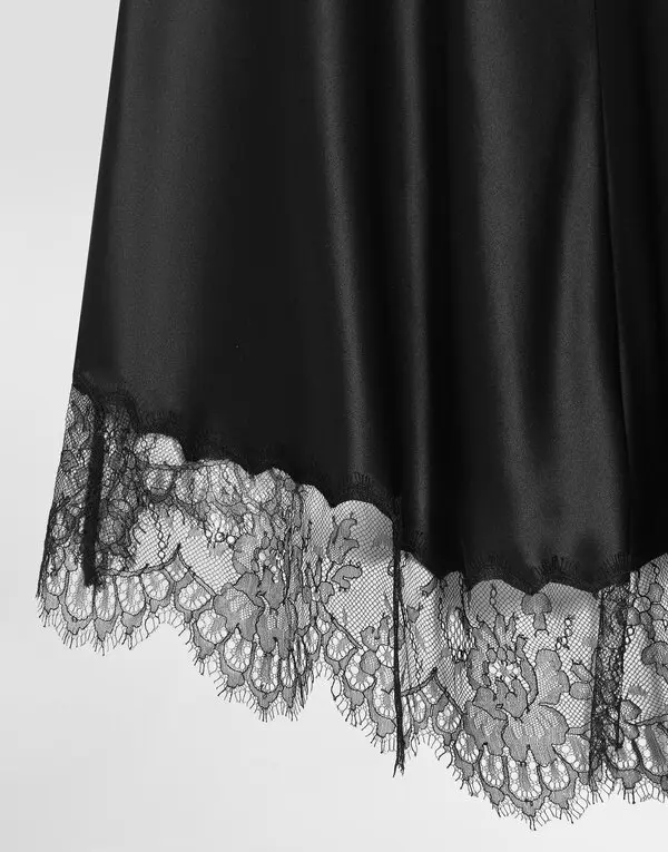 Dolce & Gabbana Silk Satin Lace Trim Skirt - Black