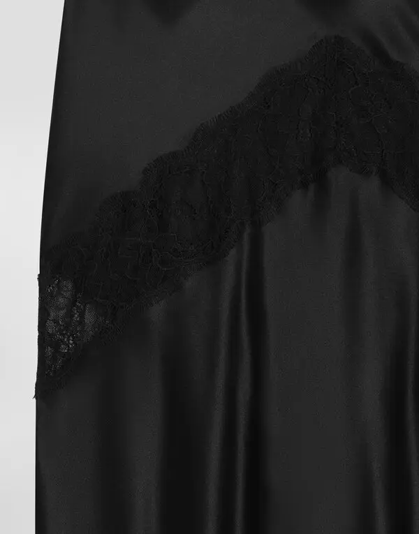 Dolce & Gabbana Silk Satin Lace Trim Skirt - Black