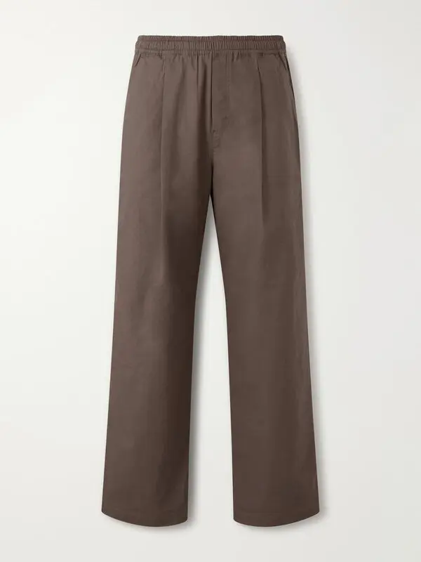 Folk Straight-leg Pleated Cotton-blend Ripstop Trousers - Brown