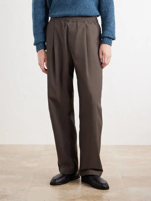 Folk Straight-leg Pleated Cotton-blend Ripstop Trousers - Brown