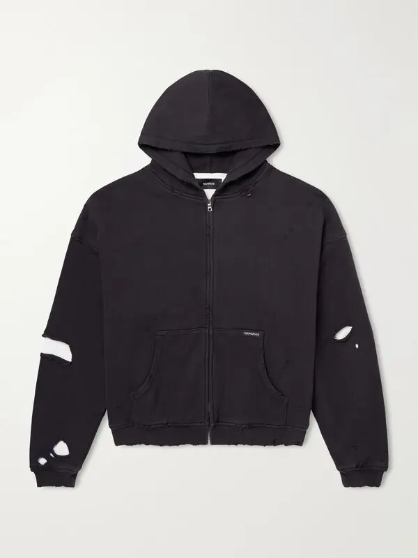 NAHMIAS Distressed Cotton-jersey Zip-up Hoodie
