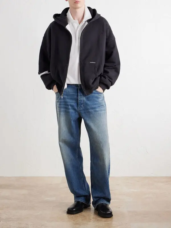NAHMIAS Distressed Cotton-jersey Zip-up Hoodie