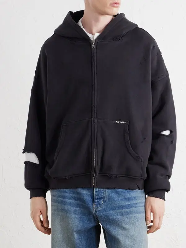 NAHMIAS Distressed Cotton-jersey Zip-up Hoodie
