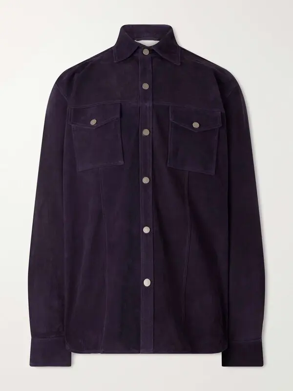 Altea Suede Button-down Jacket - Navy