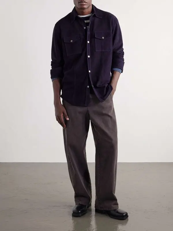 Altea Suede Button-down Jacket - Navy