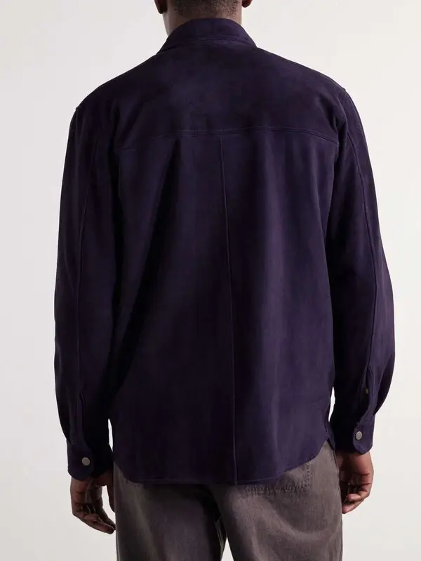 Altea Suede Button-down Jacket - Navy
