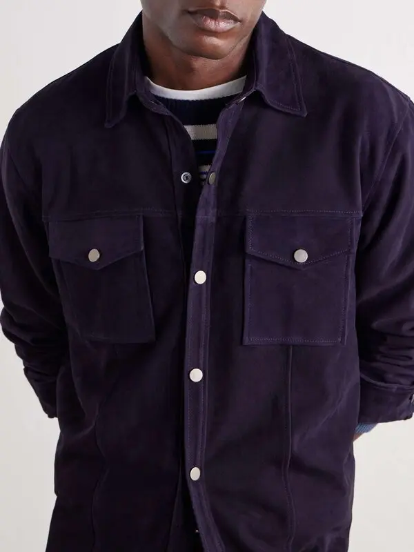 Altea Suede Button-down Jacket - Navy