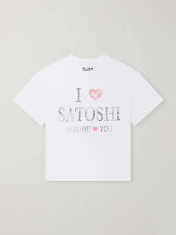 SATOSHI NAKAMOTO I Love Satoshi Printed Distressed T-shirt