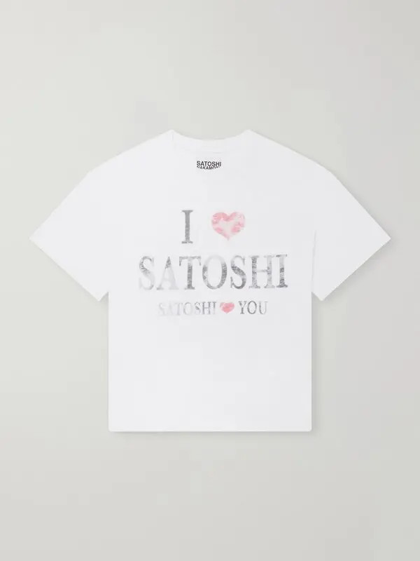 SATOSHI NAKAMOTO I Love Satoshi Printed Distressed T-shirt - White