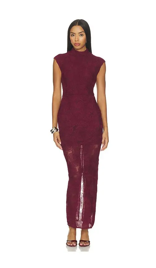 ROTATE BY BIRGER CHRISTENSEN Flower Mesh Maxi Dress In Wine