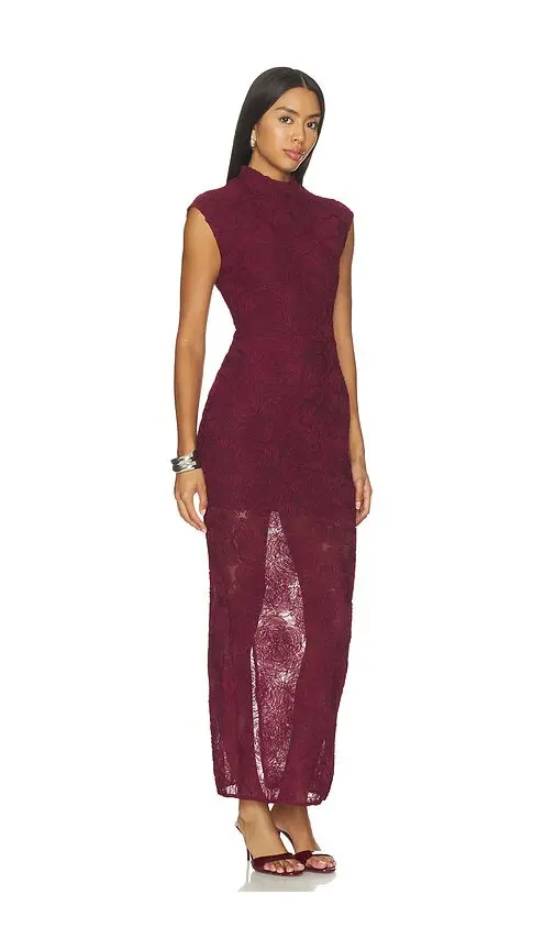 ROTATE BY BIRGER CHRISTENSEN Flower Mesh Maxi Dress In Wine