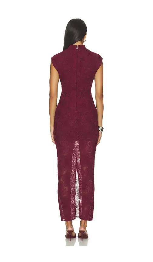 ROTATE BY BIRGER CHRISTENSEN Flower Mesh Maxi Dress In Wine