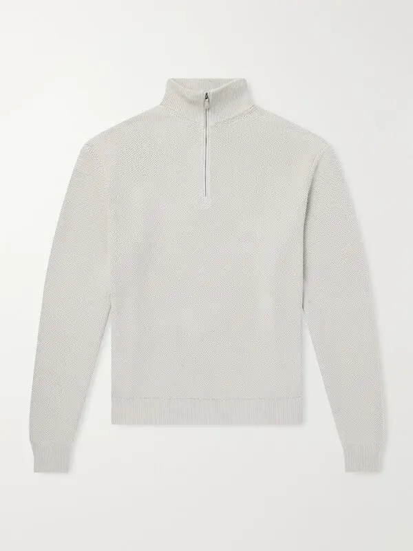 Ralph Lauren Purple Label Silk And Cotton-blend Half-zip Sweater - Gray