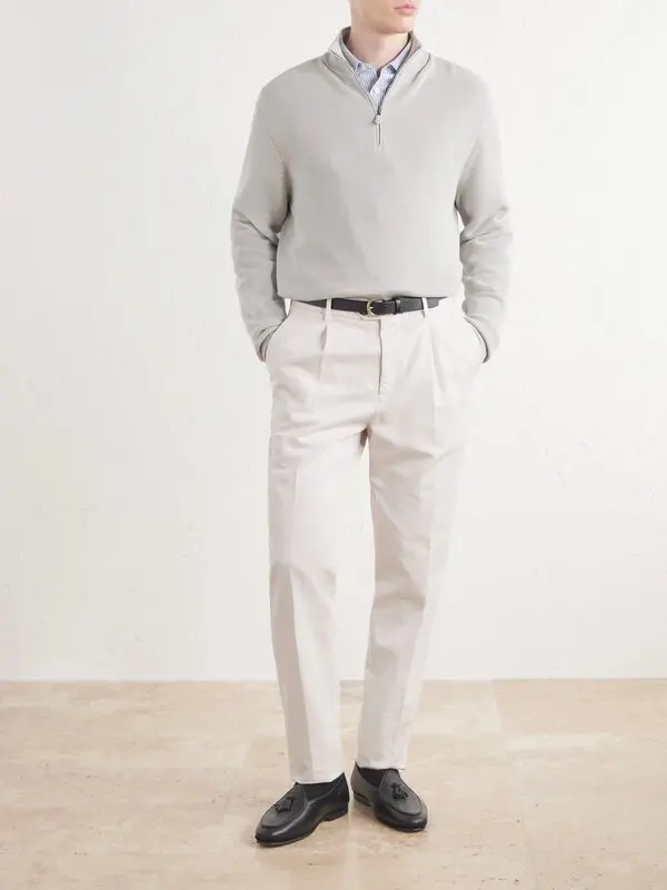 Ralph Lauren Purple Label Silk And Cotton-blend Half-zip Sweater - Gray