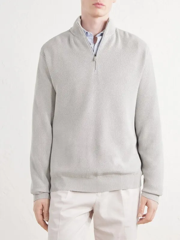 Ralph Lauren Purple Label Silk And Cotton-blend Half-zip Sweater - Gray