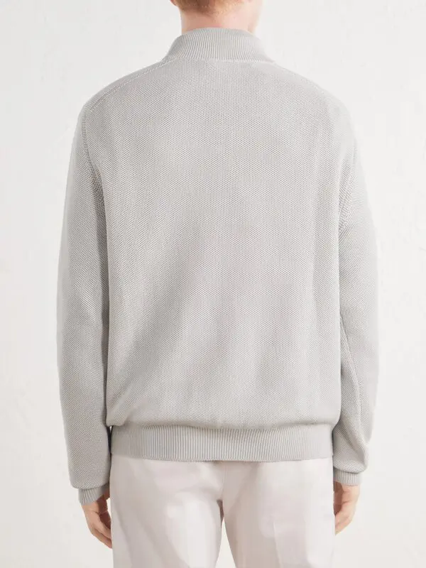 Ralph Lauren Purple Label Silk And Cotton-blend Half-zip Sweater - Gray