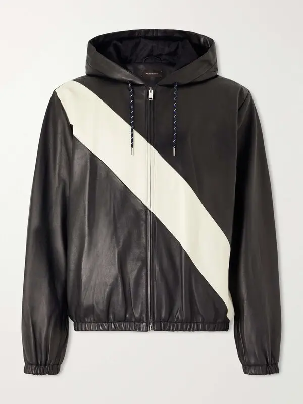 WALES BONNER Vista Striped Leather Hooded Jacket