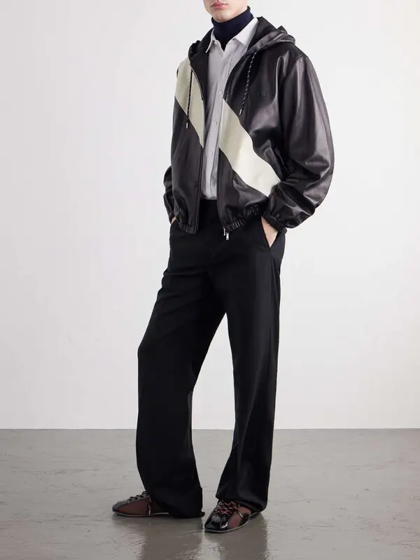 WALES BONNER Vista Striped Leather Hooded Jacket