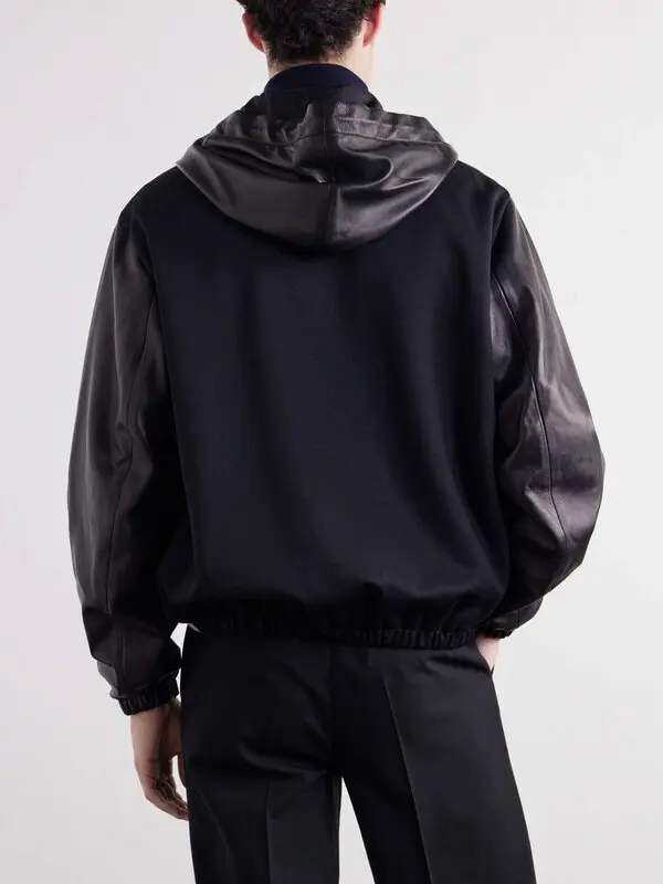 WALES BONNER Vista Striped Leather Hooded Jacket