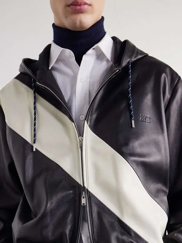 WALES BONNER Vista Striped Leather Hooded Jacket