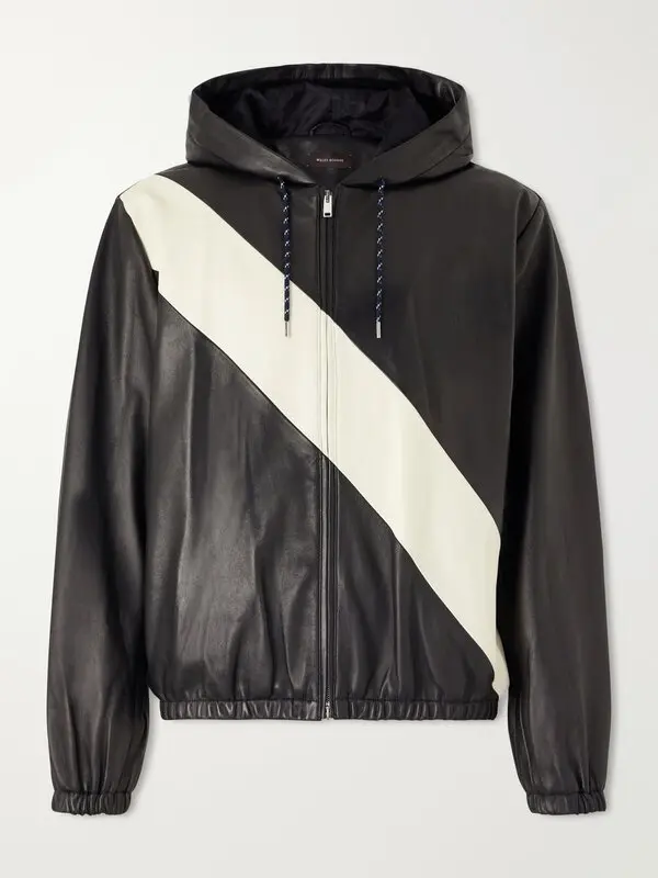 WALES BONNER Vista Striped Leather Hooded Jacket