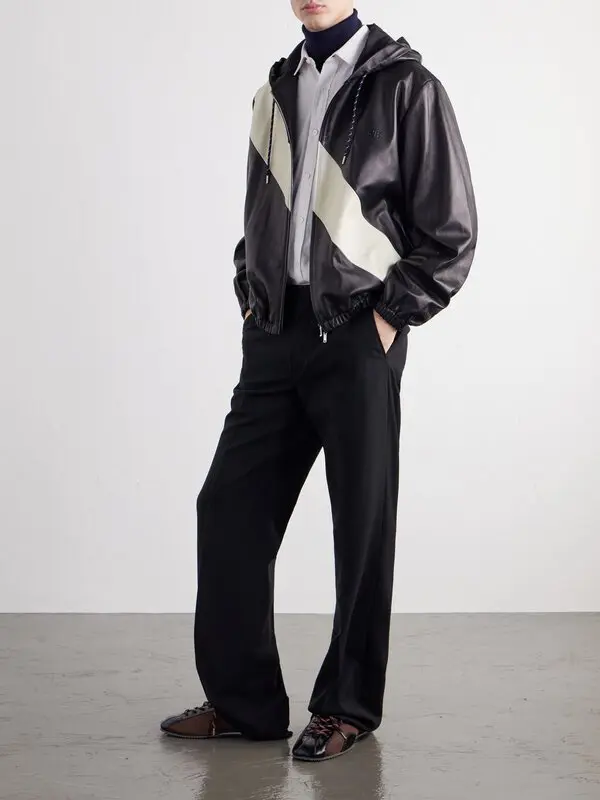 WALES BONNER Vista Striped Leather Hooded Jacket