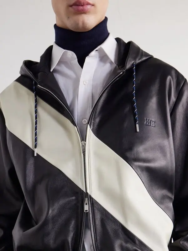 WALES BONNER Vista Striped Leather Hooded Jacket