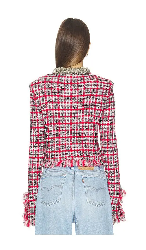 SELF-PORTRAIT Check Frayed Knit Jacket