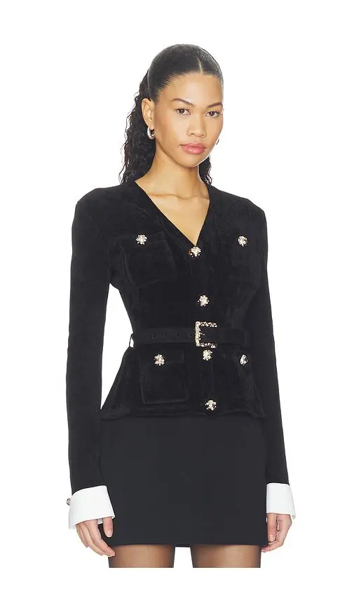 SELF-PORTRAIT Chenille Knit Top With Decorative Buttons And Belt