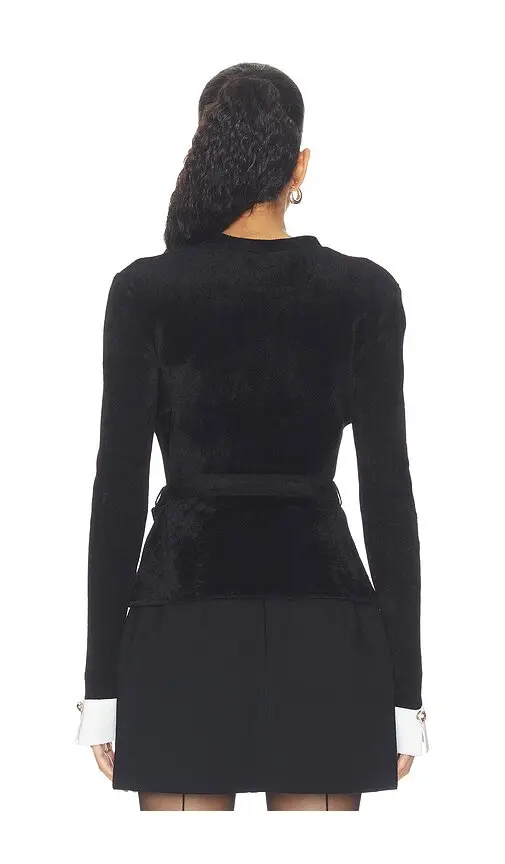 SELF-PORTRAIT Chenille Knit Top With Decorative Buttons And Belt