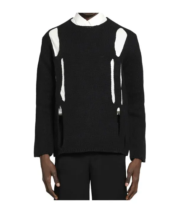 Comme Des Garçons Open-knit Crew Neck Top With Cut-out Details - Black