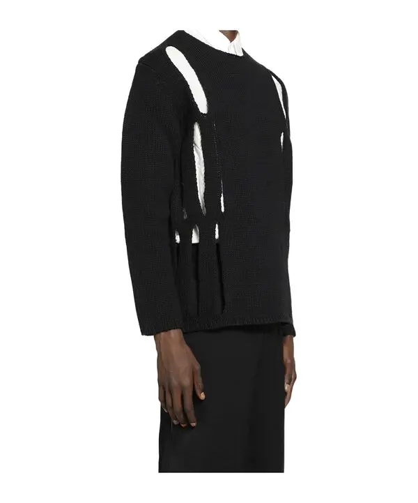 Comme Des Garçons Open-knit Crew Neck Top With Cut-out Details