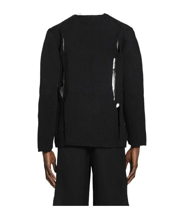 Comme Des Garçons Open-knit Crew Neck Top With Cut-out Details