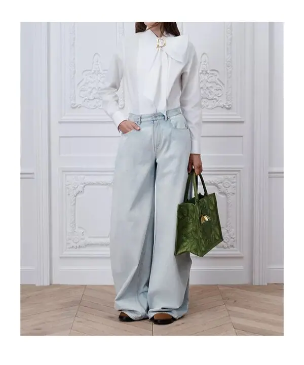 Dior Long-sleeved Shirt With Tie Collar And Gold Metal 'd' Emblem