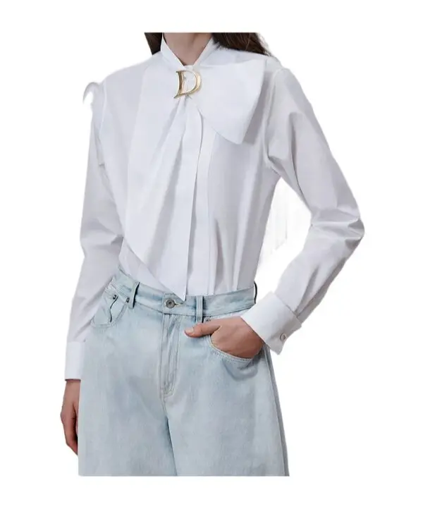 Dior Blouse With Plastron And Tied Collar - White
