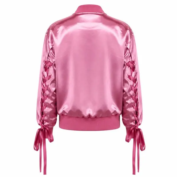 FREAK VAULT Luna Satin Bomber Jacket With Lace-up Sleeves - Pink