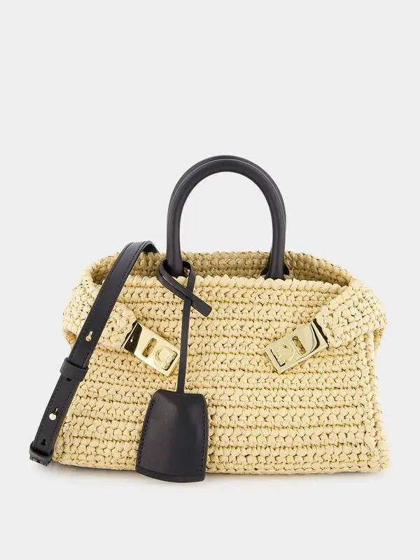 FERRAGAMO Raffia-effect Hug Mini Bag